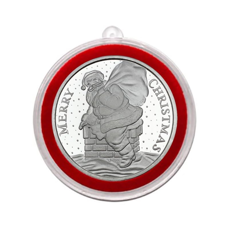 2023 - Merry Christmas Santa Down the Chimney 1oz Silver Medallion in Ornament Holder Collection Seller Uncirculated