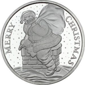 2023 - Merry Christmas Santa Down the Chimney 1oz Silver Medallion in Ornament Holder Collection Seller Uncirculated