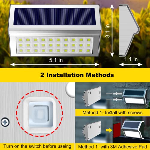 ROSHWEY Solar Outdoor Lights, 10 Pack Solar Fence Lights with 30LED Waterproof Backyard Lighting Stainless Steel Lamp for Deck Courtyard Patio Pool