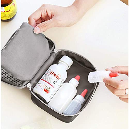 Linsiter Portable Empty First Aid Bag Small Size, Mini Travel Medicine Pouch Double Zippers Handy Pills Pocket for Travel Home (Gray)