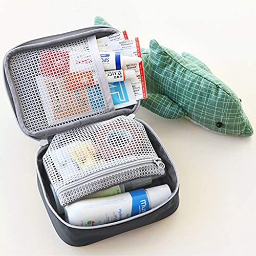 Linsiter Portable Empty First Aid Bag Small Size, Mini Travel Medicine Pouch Double Zippers Handy Pills Pocket for Travel Home (Gray)