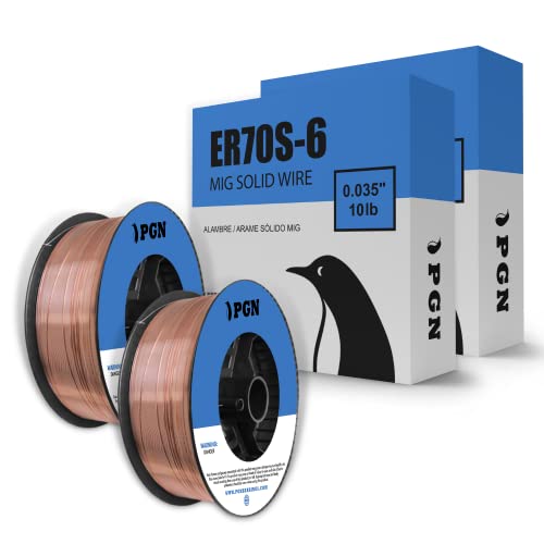 PGN Solid MIG Welding Wire - ER70S-6-0.035 Inch, 20 Pound (2x 10-lbs Spool) - Mild Steel MIG Wire with Low Splatter and High Levels of Deoxidizers - For All Position Gas Welding