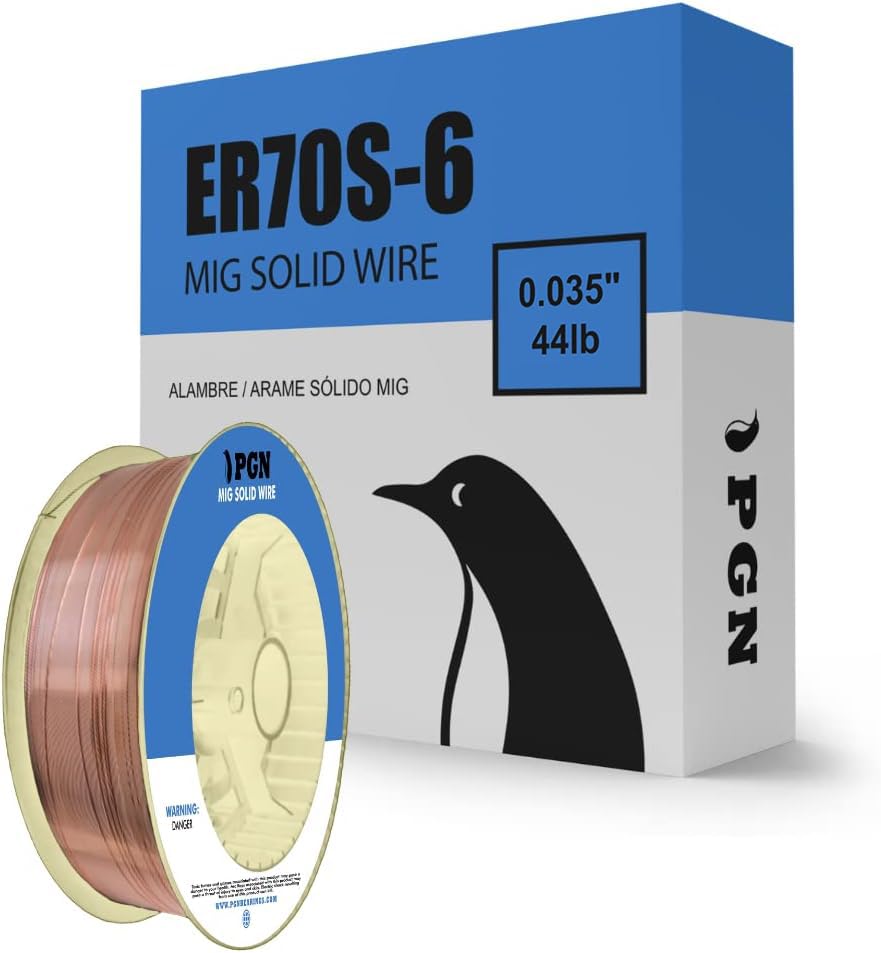 PGN Solid MIG Welding Wire - ER70S-6-0.035 Inch, 44 Pound Spool - Mild Steel MIG Wire with Low Splatter and High Levels of Deoxidizers - For All Position Gas Welding