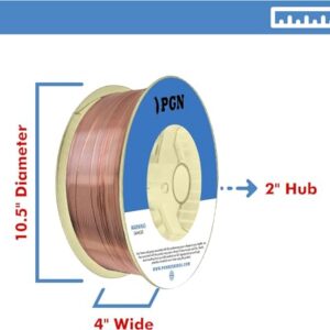 PGN Solid MIG Welding Wire - ER70S-6-0.035 Inch, 44 Pound Spool - Mild Steel MIG Wire with Low Splatter and High Levels of Deoxidizers - For All Position Gas Welding