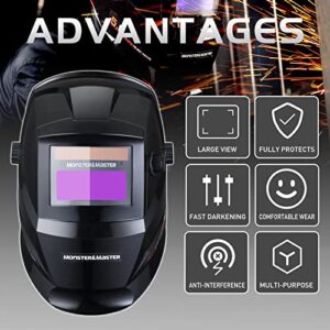 Monster&Master Welding Helmet, True Color Auto Darkening Welding Helmet, 2 Arc Sensor Wide Shade, Large Viewing Screen, Welding Helmets for Men, MM-003