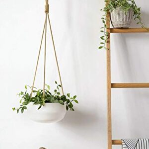 Mkono 8 Inch Ceramic Hanging Planter for Indoor Plants Modern Outdoor Porcelain Hanging Plant Holder Geometric Flower Pot with Polyester Rope Hanger for Herbs Ferns Ivy, White