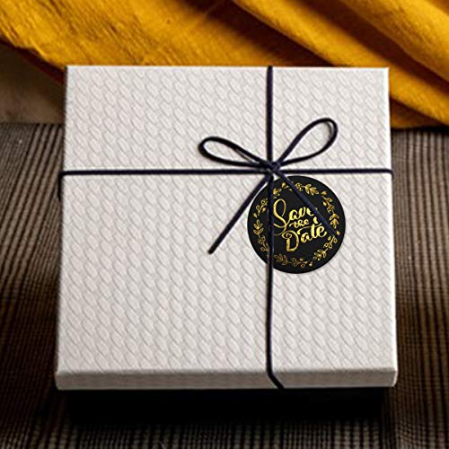 100 x Save the Date Labels Real Gold Foil Embossed Metal Stickers Party Invitation Stickers Round Self Adhesive Vinyl Black and Gold Labels 1.6 inch