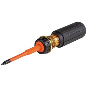 klein tools 32287 insulated screwdriver, 2-in-1 screwdriver set with flip blade, #1 and #2 square tips, double-ended blades