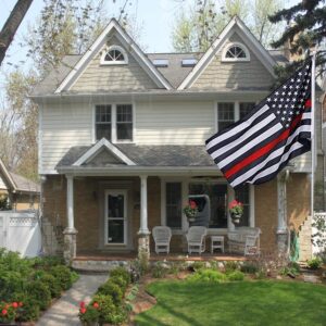 Thin Red Line American Flag, Embroidered Stars and Sewn Stripes - Black Red and White American Flag Honoring Firefighters and EMTs