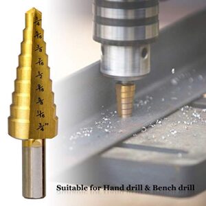 Saiper Titanium Step Drill Bit 1/4" to 3/4" (9 Step Sizes) High Speed Steel Triangle Handle Step Drill Bits Drill Holes for Plastic, Aluminum, PV Plate