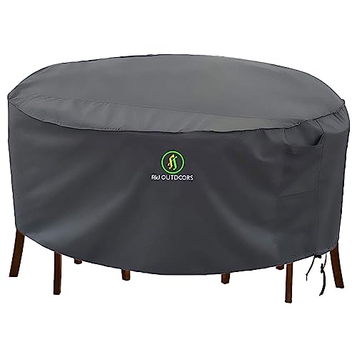 F&J Outdoors Outdoor Patio Furniture Covers, Waterproof UV Resistant Anti-Fading Cover for Large Round Table Chairs Set, Grey, 84 inch Diameter