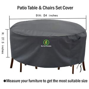 F&J Outdoors Outdoor Patio Furniture Covers, Waterproof UV Resistant Anti-Fading Cover for Large Round Table Chairs Set, Grey, 84 inch Diameter