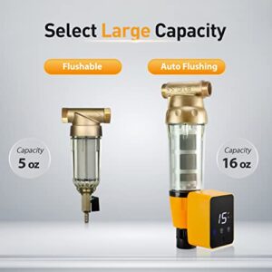 iSpring WSP50ARB Spin Down Sediment Water Filter, Reusable with Touch-Screen Auto Flushing Module and Built-in Housing Scraper, Brass Top Clear Housing, 50 Micron