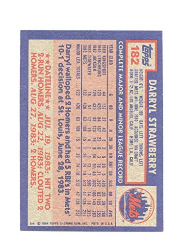 1984 Topps #182 Darryl Strawberry New York Mets Rookie Card - Near Mint Condition Ships in New Holder