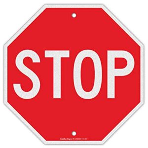 Stop Sign, Street Slow Warning Reflective Signs, 12 x 12 Inches Octagon.040 Rust Free Aluminum, UV Protected and Waterproof, Weather Resistant, Durable Ink, Easy to Mount