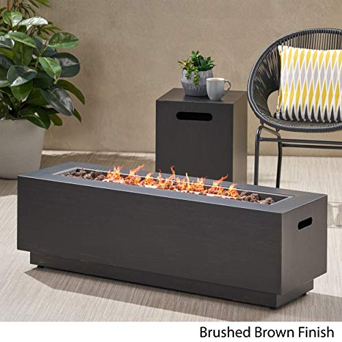 Sandy Outdoor Rectangular Fire Pit with Tank Holder, Brushed Brown