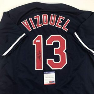 autographed/signed omar vizquel cleveland blue baseball jersey psa/dna coa