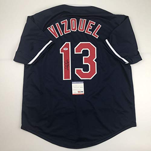 Autographed/Signed Omar Vizquel Cleveland Blue Baseball Jersey PSA/DNA COA