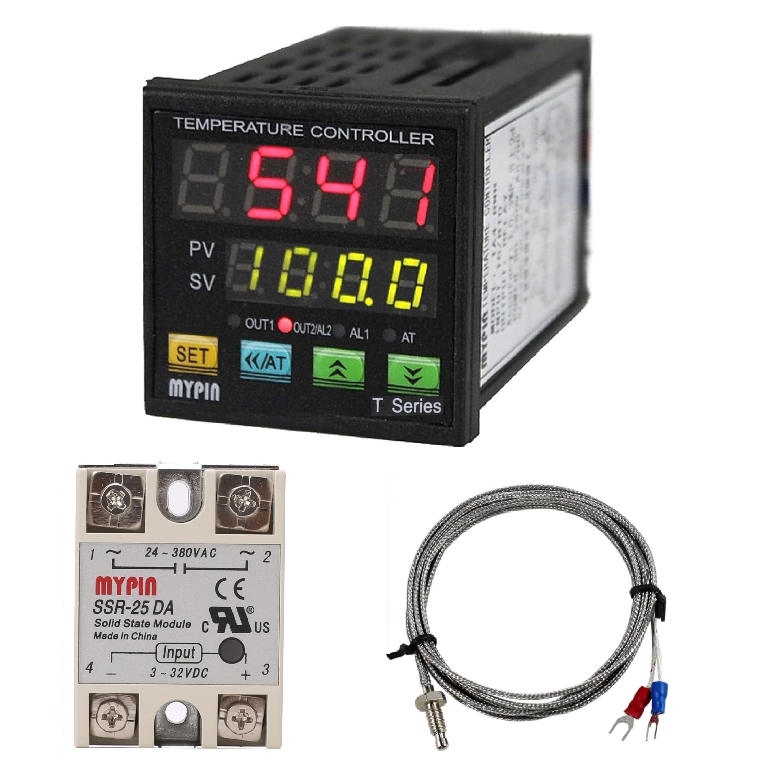 PID Temperature Controller Meter Indicator, Jaybva High Voltage 100V to 240V PID Thermostat with K Thermocouple 25A SSR Fahrenheit and C Display Alarm Output TC and RTD Input