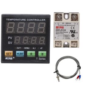 PID Temperature Controller Meter Indicator, Jaybva High Voltage 100V to 240V PID Thermostat with K Thermocouple 25A SSR Fahrenheit and C Display Alarm Output TC and RTD Input