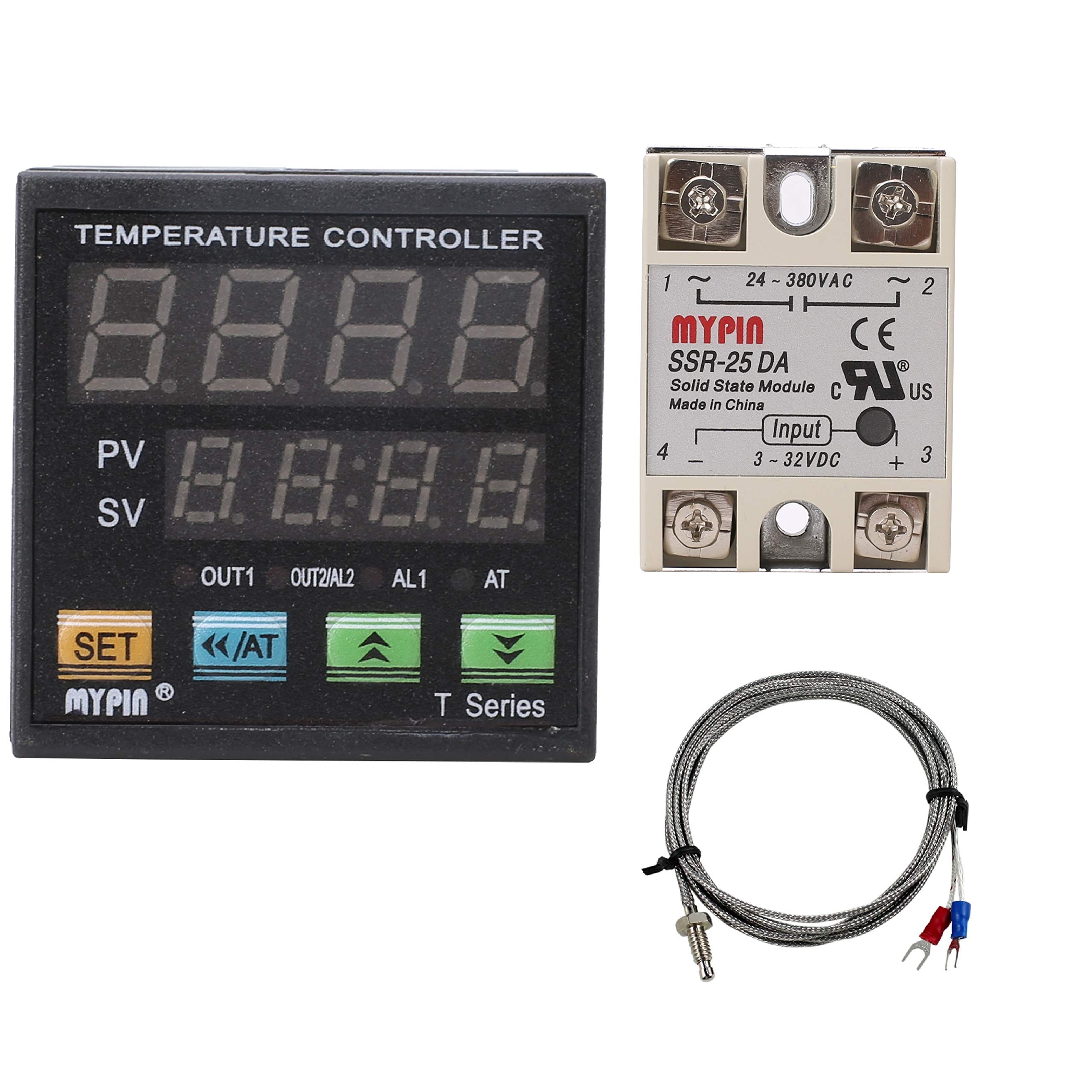 PID Temperature Controller Meter Indicator, Jaybva High Voltage 100V to 240V PID Thermostat with K Thermocouple 25A SSR Fahrenheit and C Display Alarm Output TC and RTD Input