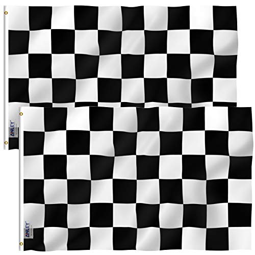 ANLEY Pack of 2 Fly Breeze 3x5 Foot Checkered Flag - Vivid Color and Fade Proof - Canvas Header and Double Stitched - Black and White Racing Flags Polyester with Brass Grommets 3 X 5 Ft