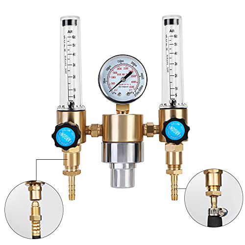 BETOOLL Argon/CO2 MIG TIG Flow Meter Gas Regulator Gauge 0-60 SCFH 0-4500 Psi CGA580 Inlet Connection