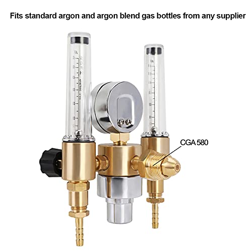 BETOOLL Argon/CO2 MIG TIG Flow Meter Gas Regulator Gauge 0-60 SCFH 0-4500 Psi CGA580 Inlet Connection