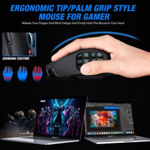 UtechSmart Venus Pro RGB Wireless MMO Gaming Mouse, 16,000 DPI Optical Sensor, 2.4 GHz Transmission Technology, Ergonomic Design, 16M Chroma RGB Lighting, 16 programmable Buttons, Up to 70 Hours