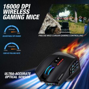 UtechSmart Venus Pro RGB Wireless MMO Gaming Mouse, 16,000 DPI Optical Sensor, 2.4 GHz Transmission Technology, Ergonomic Design, 16M Chroma RGB Lighting, 16 programmable Buttons, Up to 70 Hours