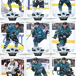 2019-20 O-Pee-Chee Hockey San Jose Sharks Team Set (Made by Upper Deck) of 16 Cards: Brenden Dillon(#80), Brent Burns(#94), Joe Pavelski(#121), Joe Thornton(#154), Tomas Hertl(#156), Erik Karlsson(#182), Joonas Donskoi(#189), Marc-Edouard Vlasic(#260), Ti