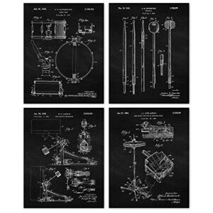 vintage drums equipment patent prints, 4 (8x10) unframed photos, wall art decor gifts under 20 for home office garage man cave dj musician college student teacher school rock band drummer champion fan