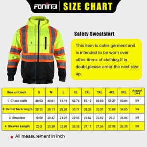 FONIRRA Hi Vis Safety Fleece Zip Hoodie for Men Reflective Sweatshirts ANSI Class 3 Jackets Detachable Hood (Yellow,XL)