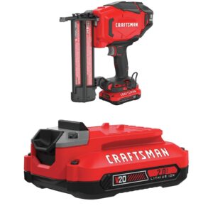 craftsman v20 cordless finish nailer kit, 18ga with extra lithium ion battery, 2.0-amp hour (cmcn618c1 & cmcb202)