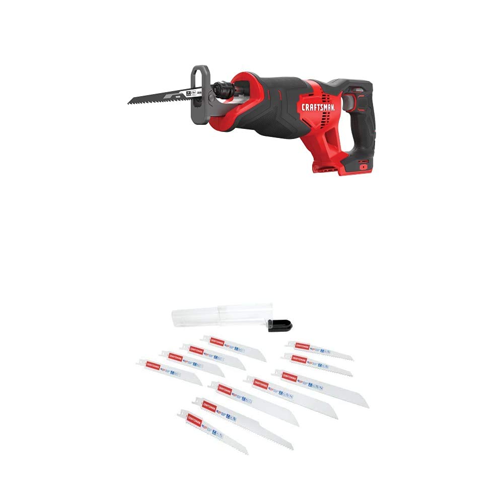 CRAFTSMAN V20 Reciprocating Saw, Cordless, Tool Only with Reciprocating Saw Blades, 11-Piece (CMCS300B & 2058838)