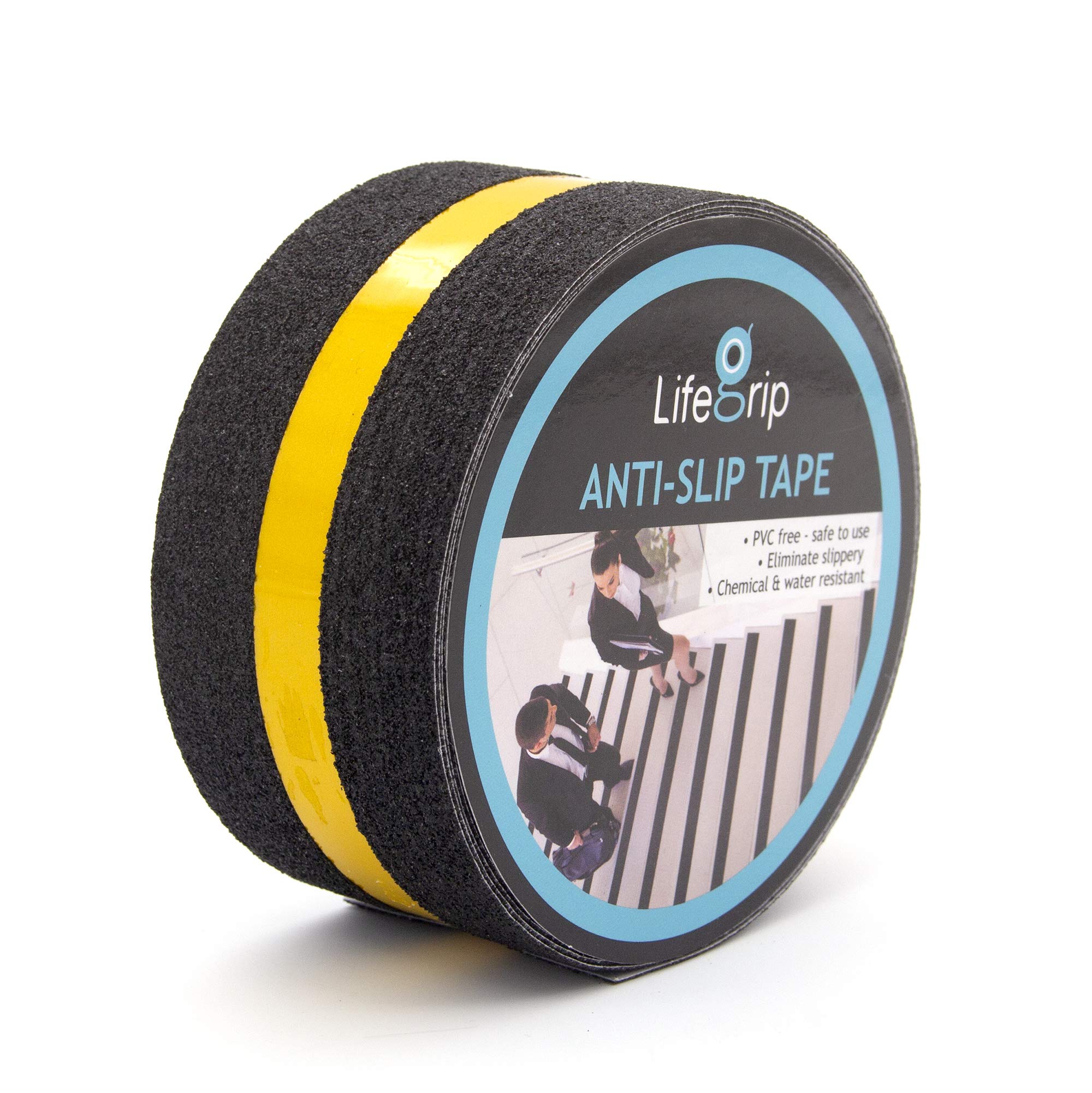 LifeGrip Anti Slip Traction Tape with Reflective Stripe, Best Grip, Friction, Abrasive Adhesive for Stairs, Safety, Tread Step, Indoor, Outdoor, Black (2" X 30')