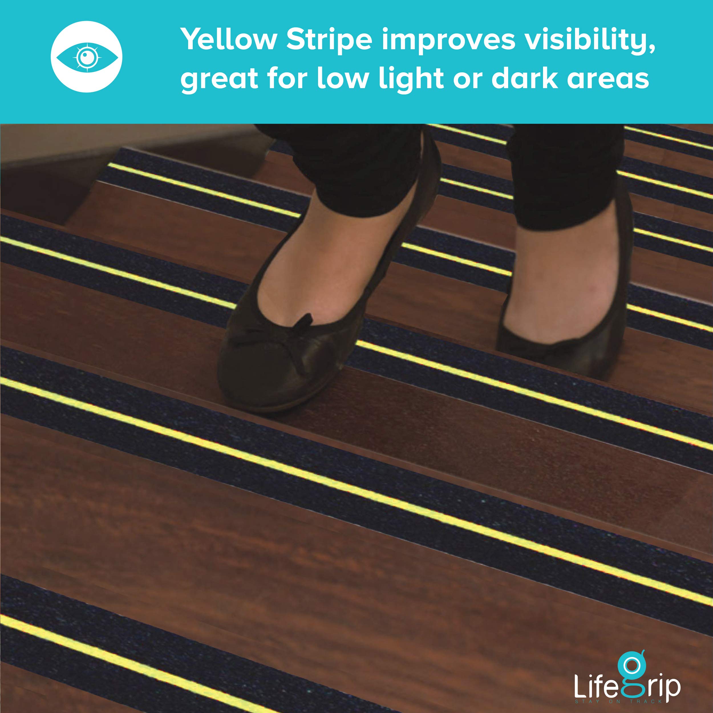 LifeGrip Anti Slip Traction Tape with Reflective Stripe, Best Grip, Friction, Abrasive Adhesive for Stairs, Safety, Tread Step, Indoor, Outdoor, Black (2" X 30')