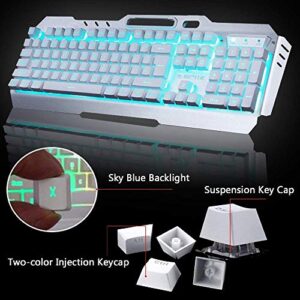 Wireless Gaming Keyboard and Mouse,Blue Backlit Rechargeable Keyboard Mouse with 3800mAh Battery Metal Panel,Mechanical Feel Keyboard and 7 Color Gaming Mute Mouse for PC Gamer