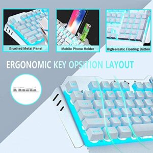 Wireless Gaming Keyboard and Mouse,Blue Backlit Rechargeable Keyboard Mouse with 3800mAh Battery Metal Panel,Mechanical Feel Keyboard and 7 Color Gaming Mute Mouse for PC Gamer