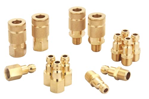 T TANYA HARDWARE Coupler and Plug Kit (14 Piece), Automotive Type C, 1/4 in. NPT, Solid Brass Quick Connect Air Fittings Set