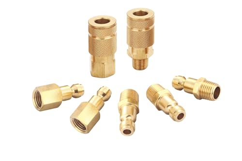 T TANYA HARDWARE Coupler and Plug Kit (14 Piece), Automotive Type C, 1/4 in. NPT, Solid Brass Quick Connect Air Fittings Set