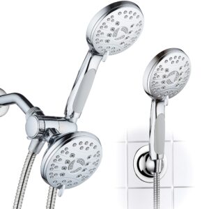 aquaspa high pressure 48-mode luxury 3-way combo – dual rain & handheld shower head – extra long 6 foot stainless steel hose – anti slip grip – all chrome finish – extra wall bracket