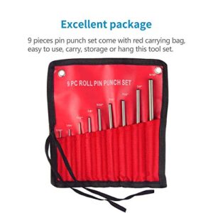 Feyachi Roll Pin Punch Set with Storage Pouch, 9 Piece Steel Removal Tool Kit