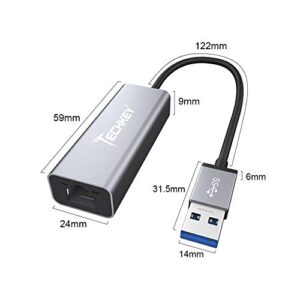 Ethernet Adapter USB 3.0 to Network, Techkey USB to RJ45 Gigabit LAN/Windows XP/for Mac OS X /10.9-11.1, 10/100/1000 Mbps Ethernet Supports Nintendo Switch/MacBook/Chromebook