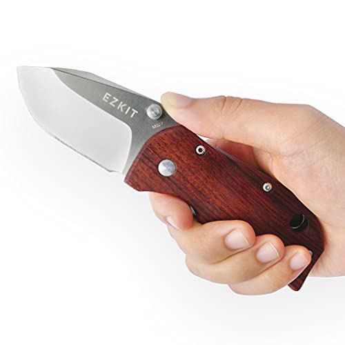 EZKIT Folding Pocket Knife, EDC Knife, 8Cr13MoV Steel, Easy One Hand Open, Wood Handle, Deep Pocket Clip, Blade Length 2.7inch