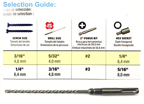 24PC, 3/16" x 7" with 1/4" SDS Plus Hex Rotary Hammer Drill Bits for Concrete Screw, Rotary Drill Bit 3/16, Sds Plus Bits (3/16 x 7,24)