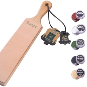 Bacher Premium Leather Strop for Knife Sharpening with Polishing Compound - Double Sided Stropping Leather – Stropping Kit: Knife Strop and Stropping Compound for Wood Carving and Woodworking