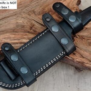 Ottoza Handmade Leather Knife Sheath RIGHT HAND Bushcraft Knife Sheath - Hunting Knife Sheath - Survival Knife Sheath - Fixed Blade Knife Sheath Horizontal Carry Black TOP GRAIN LEATHER No:158