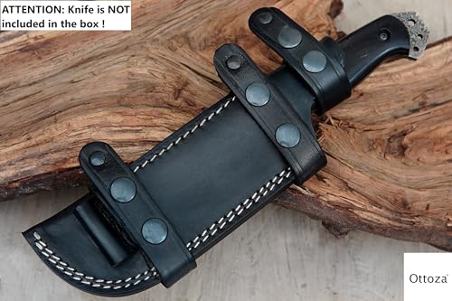 Ottoza Handmade Leather Knife Sheath RIGHT HAND Bushcraft Knife Sheath - Hunting Knife Sheath - Survival Knife Sheath - Fixed Blade Knife Sheath Horizontal Carry Black TOP GRAIN LEATHER No:158