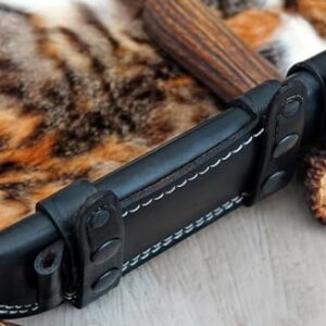 Ottoza Handmade Leather Knife Sheath RIGHT HAND Bushcraft Knife Sheath - Hunting Knife Sheath - Survival Knife Sheath - Fixed Blade Knife Sheath Horizontal Carry Black TOP GRAIN LEATHER No:158